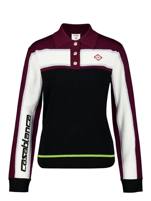 Casablanca Striped Oversized Long-sleeve Polo Shirt - Black