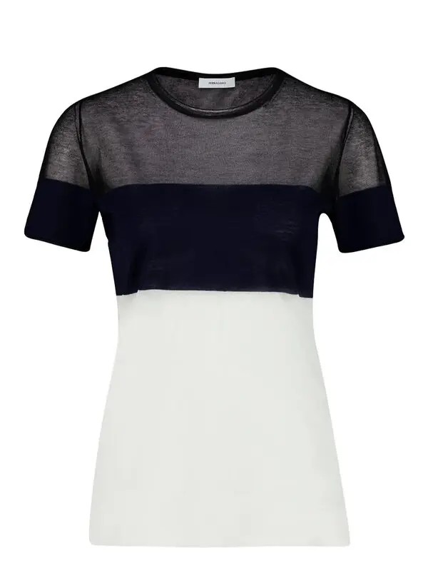 FERRAGAMO Wool-blend Round Neck T-shirt - Blue