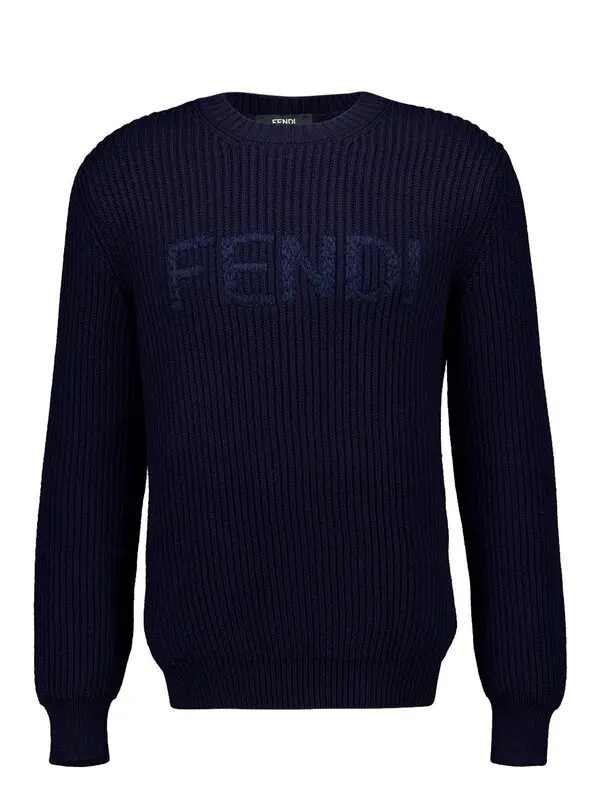 Fendi Wool Pullover With Logo - Blue