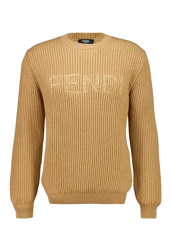 Fendi Wool Pullover With Embroidered Logo - Brown