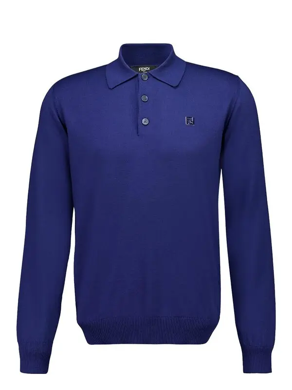 Fendi Wool Long-sleeve Polo - Blue