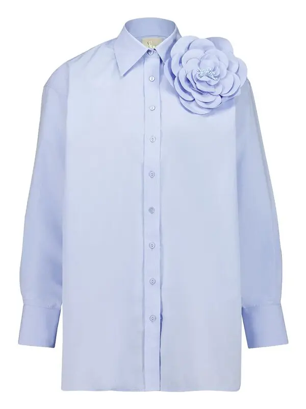 PAULA Marla Relaxed Fit Poplin Shirt With Detachable Flower - Blue