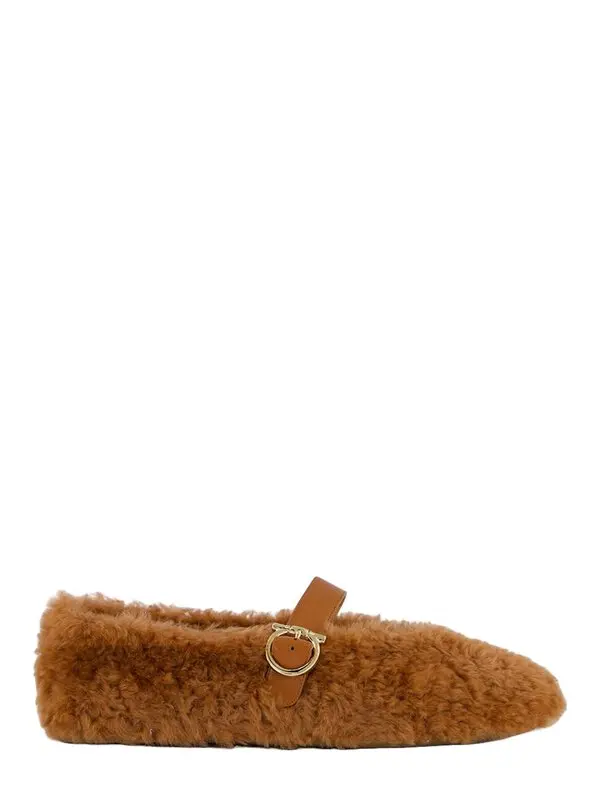 FERRAGAMO Cedar Shearling Ballet Flats - Brown