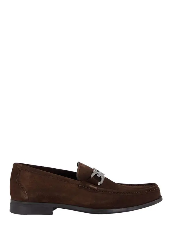 FERRAGAMO Suede Gancini Loafers - Brown