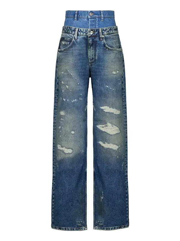 Dolce & Gabbana Distressed Wide-leg Denim Jeans - Blue
