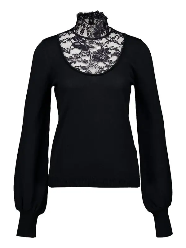 Valentino Garavani Crew-neck Jumper With Lace Detail - Black