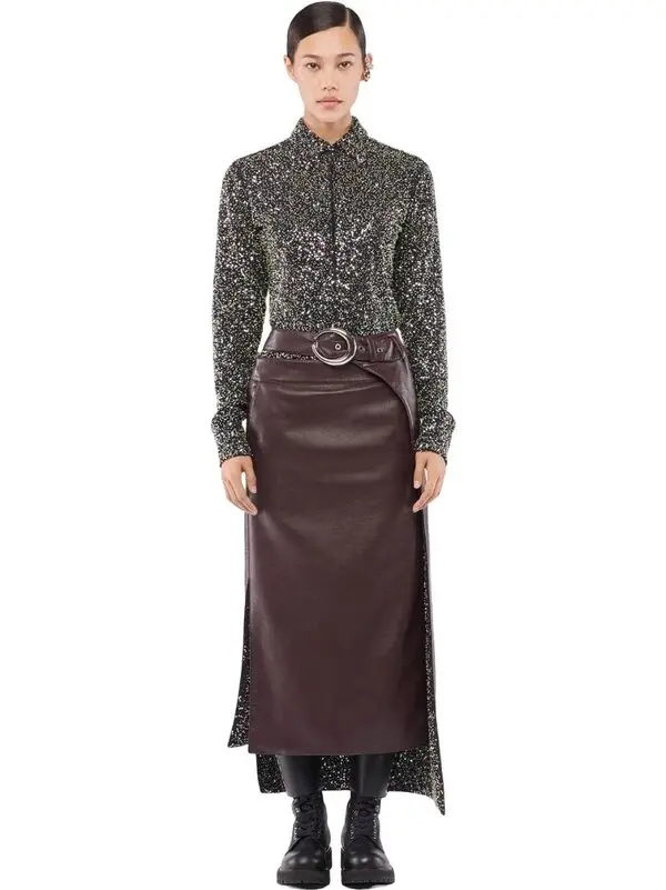 Rabanne Vegan Leather Midi Skirt - Brown