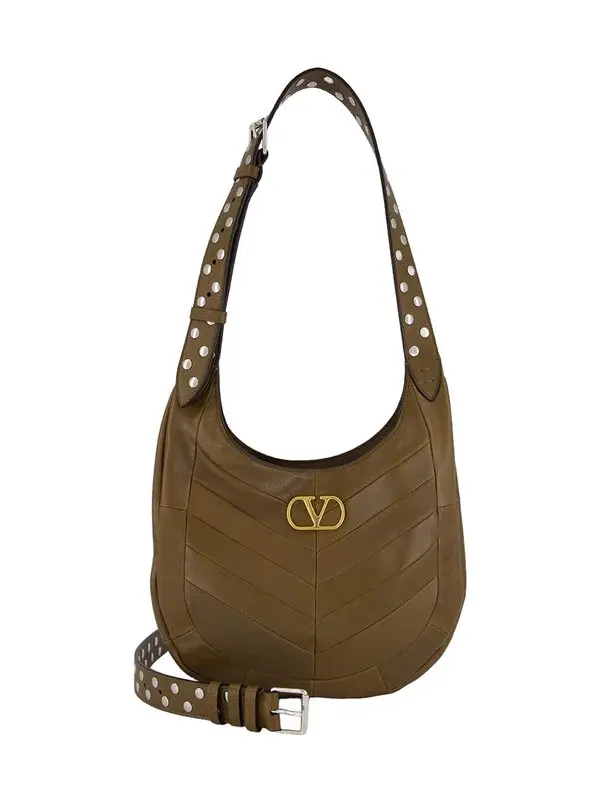 Valentino Garavani Small Hobo Bag In Chevron Nappa Leather - Brown