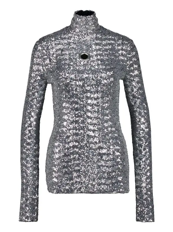 Rabanne Sequin Turtleneck Top - Silver