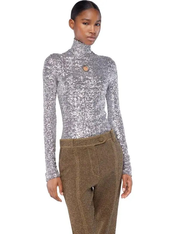 Rabanne Sequin Turtleneck Top - Silver