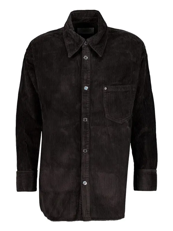 Ami Anthracite Cotton Corduroy Side Slit Overshirt - Grey