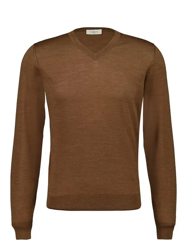 PIACENZA CASHMERE 1733 Virgin Wool V-neck Jumper - Brown