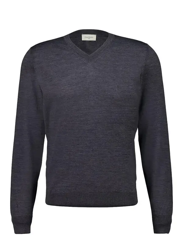 PIACENZA CASHMERE 1733 Virgin Wool V-neck Jumper - Grey
