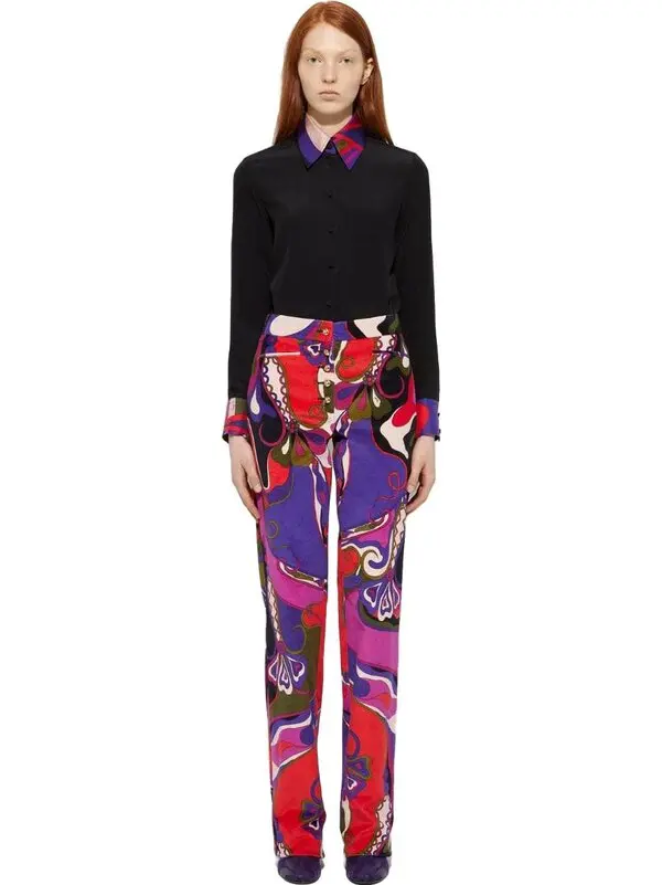 Emilio Pucci Silk Shirt With Printed Collar And Cuffs - Black