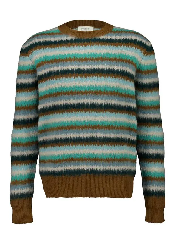 PIACENZA CASHMERE 1733 Multicolour Brushed Cashmere Crewneck Jumper - Blue