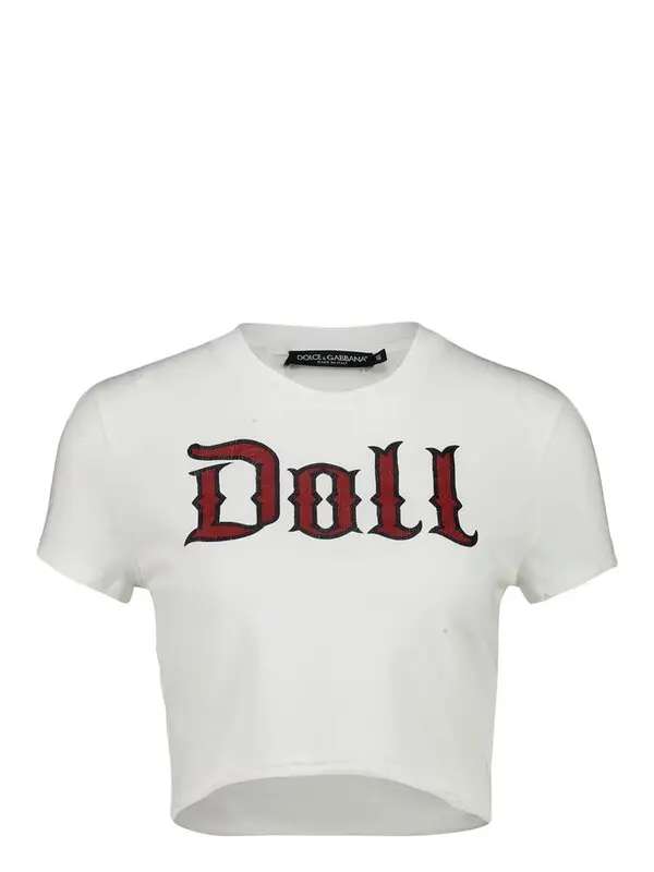 Dolce & Gabbana Cropped Jersey T-shirt With Doll Print - White