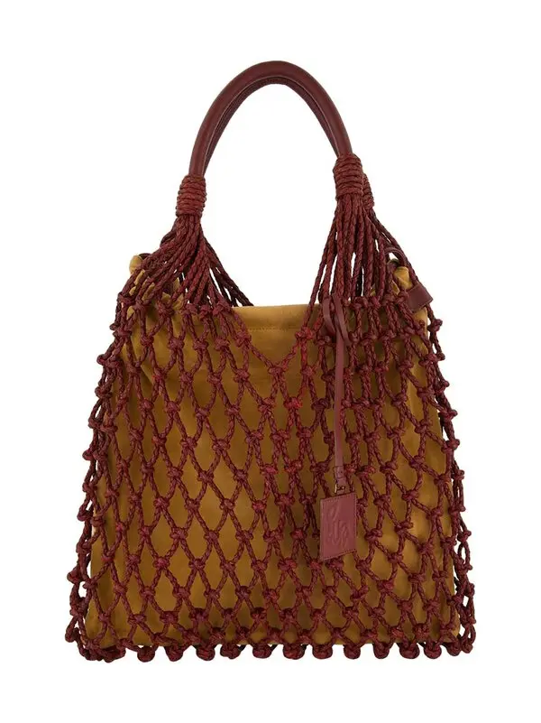 PAULA Big Marble Coffee Bean Leather Macramé Maxi Tote - Brown