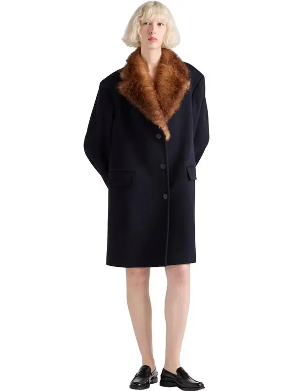 Prada Wool & Cashmere Single-breasted Coat With Shearling Collar - Blue