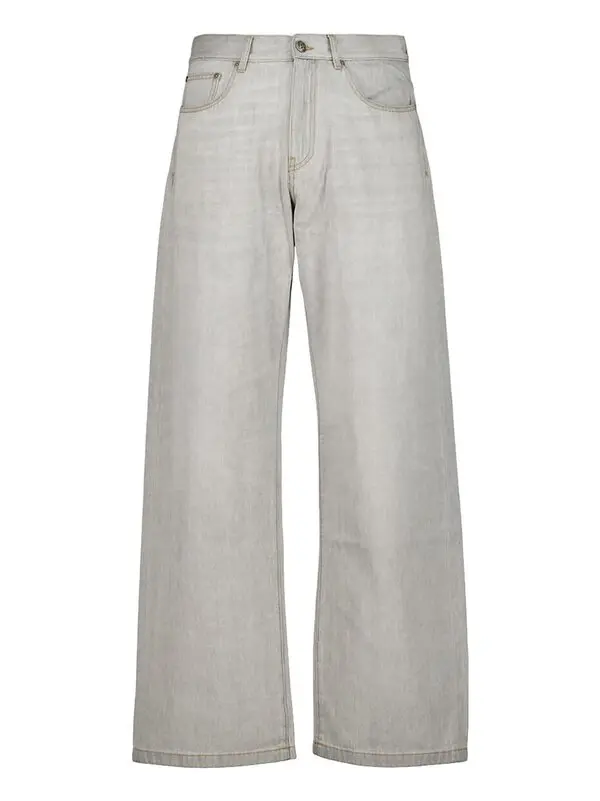 Palm Angels Light Loose Fit Jeans With Curved Logo - Grey
