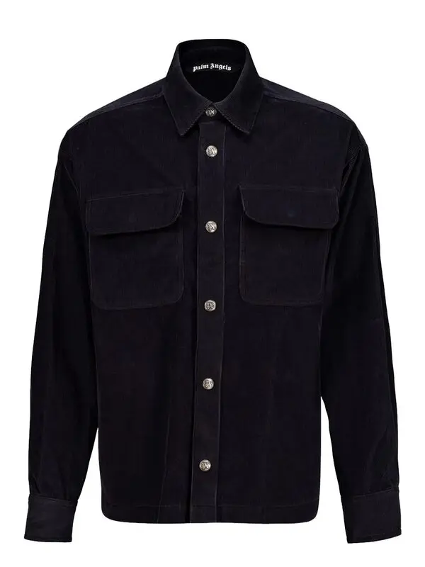 Palm Angels Cord Overshirt With Classic Logo - Black