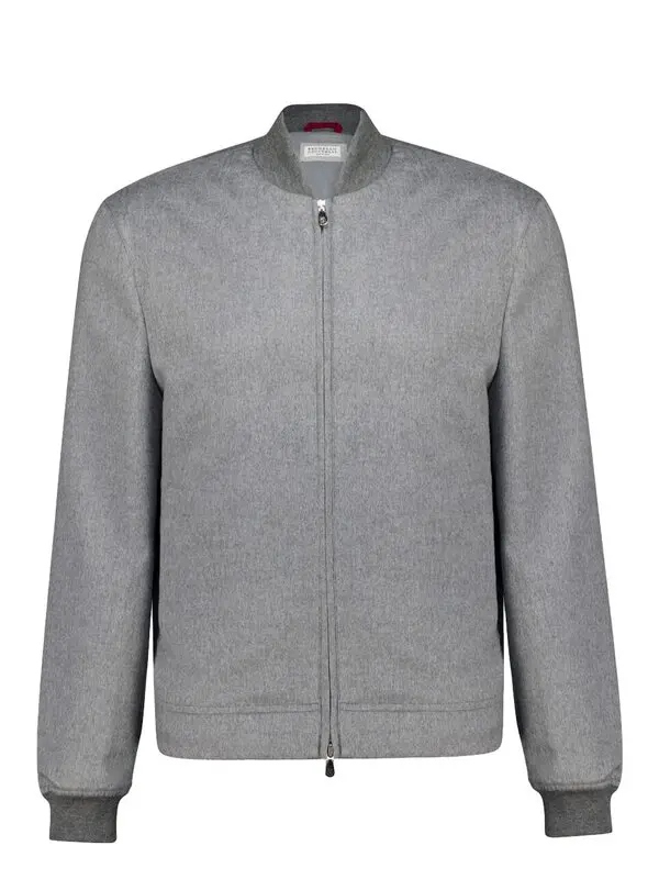 Brunello Cucinelli Cashmere Flannel Bomber Jacket - Grey