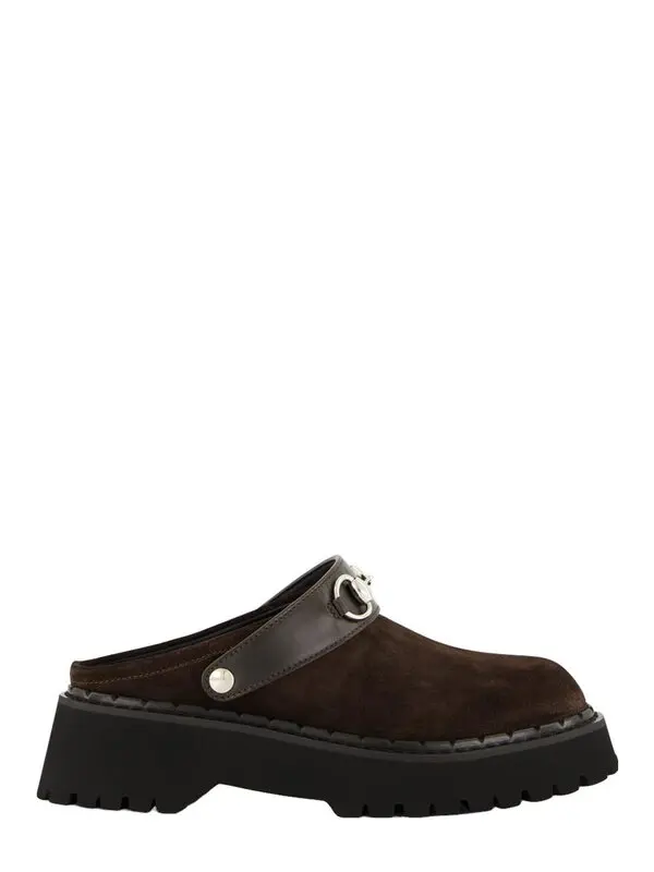 Gucci Suede Mule With Horsebit Detail - Brown