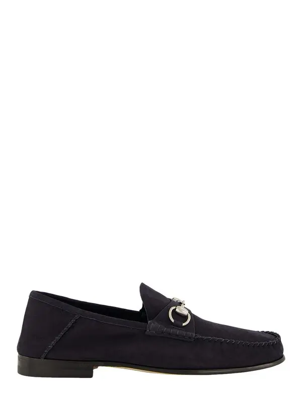 Gucci Nabuk Leather Horsebit Moccasins - Blue