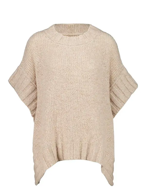 120% Lino Cashmere Blend Poncho Top - Beige