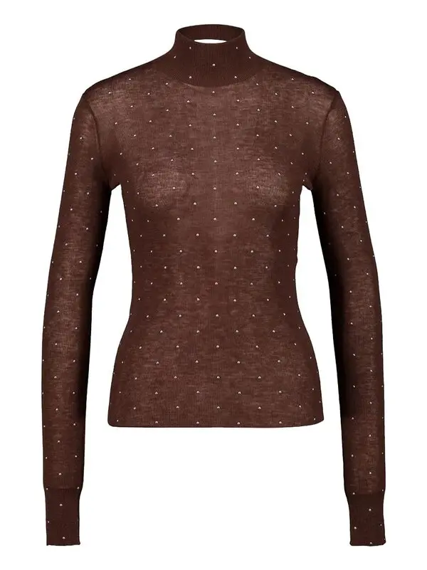 Rabanne Wool Studded Turtleneck Top - Brown
