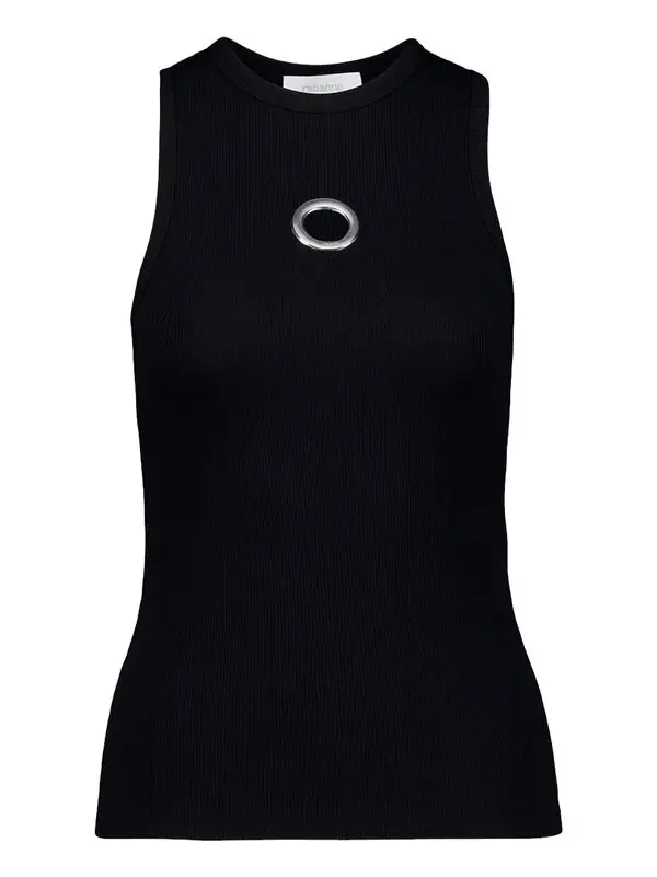 Rabanne Cotton Jersey Tank Top With Eyelet Detail - Black