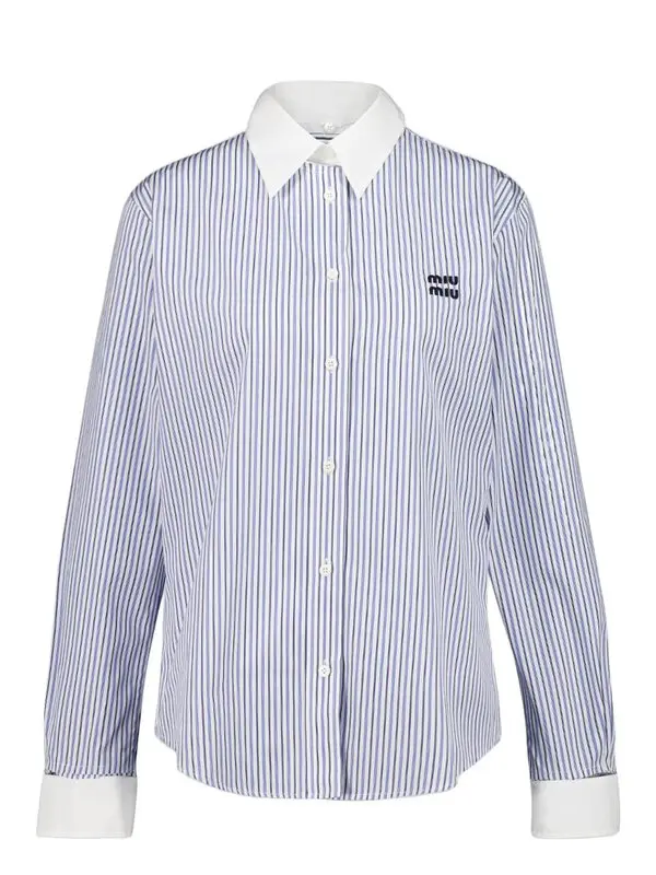 Miu Miu Striped Cotton Poplin Shirt With Contrast Collar - Blue