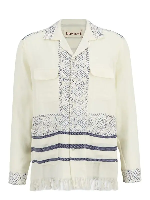 BAZISZT Off-white And Talilo Embroidered Shirt - Blue