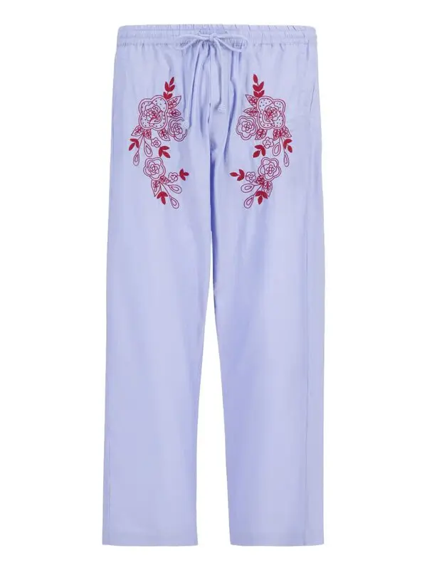 BAZISZT Floral Embroidered Pants - Blue