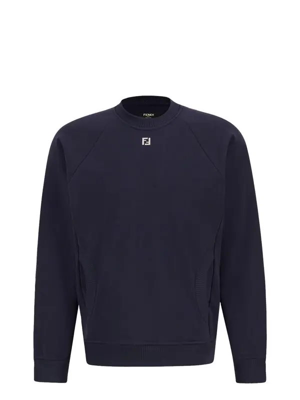 Fendi Dark Cotton Ff Metal Logo Sweater - Blue