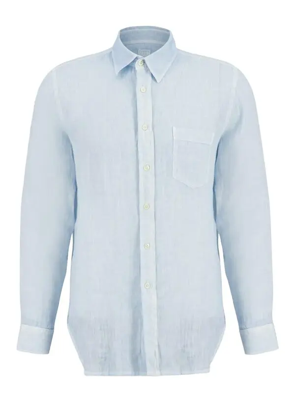 120% Lino Sea Soft Linen Shirt With Pocket - Blue