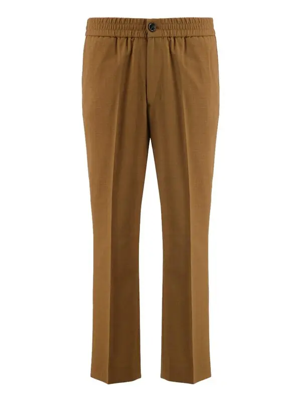 Ami Wool Flannel Elasticated Waist Trousers - Brown