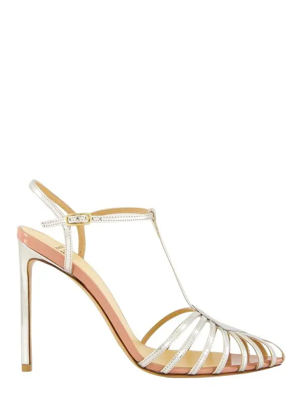 FRANCESCO RUSSO Cage Sandals In Mirrored Leather - Silver