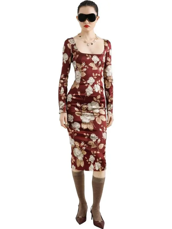 Dolce & Gabbana Vintage Rose-print Satin Midi Dress - Multicolour