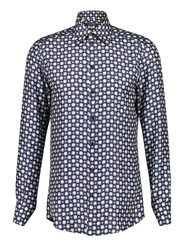 Dolce & Gabbana Printed Silk Twill Martini Shirt - Blue