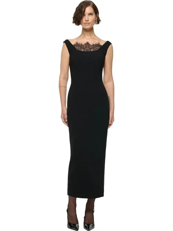 Roland Mouret Wool Crepe Cocktail Dress With Lace Insert - Black