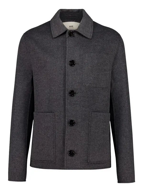 Ami Heather Wool Cashmere Boxy Jacket - Grey