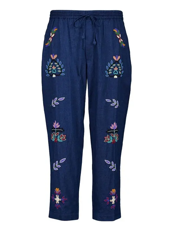 BAZISZT Navy Neon Embroidered Jogger Pants - Blue