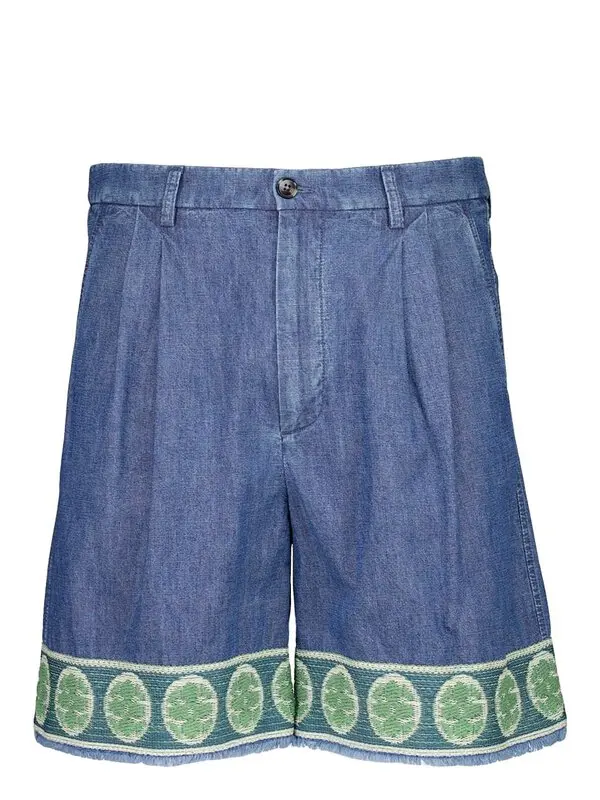 Valentino Garavani Denim Bermuda Shorts With Jacquard Hem - Blue