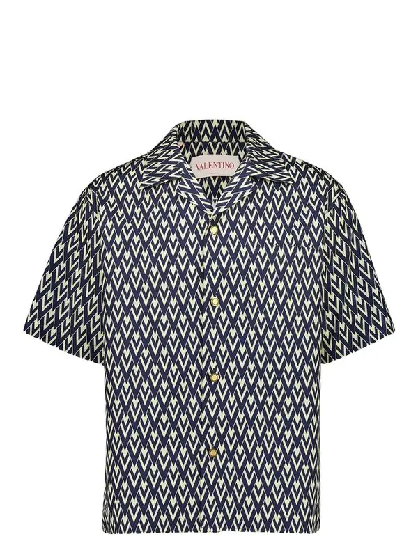 Valentino Garavani Navy Toute La V Cotton Popeline Bowling Shirt - Blue
