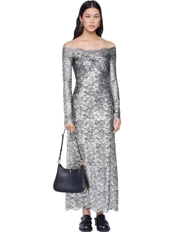 Rabanne Foil Lace Long Dress - Silver