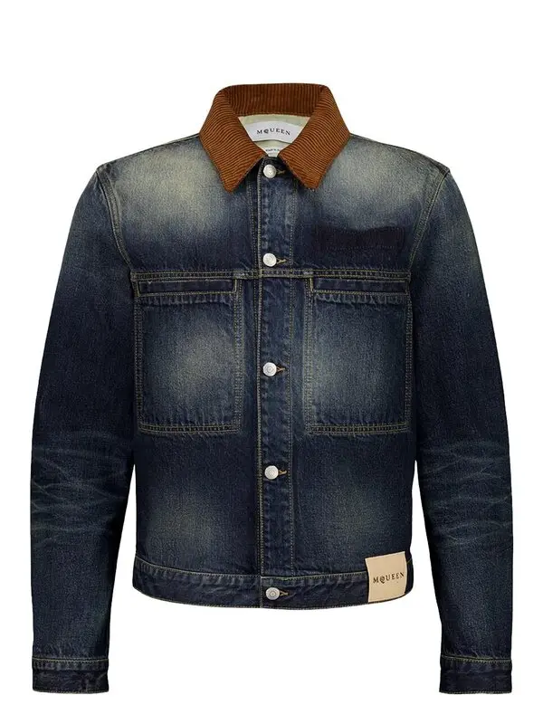 Alexander McQueen Denim Trucker Jacket With Corduroy Collar - Blue