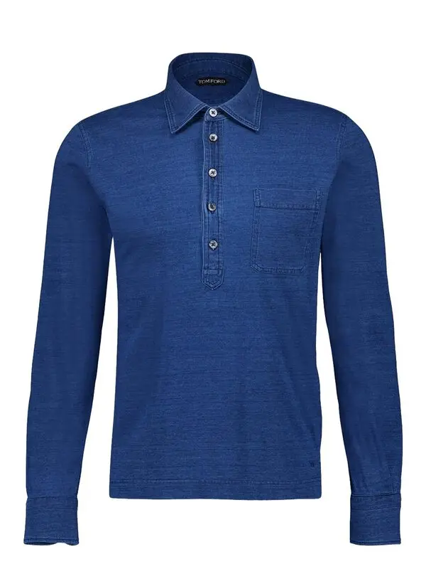 TOM FORD Indigo Regular Fit Long-sleeve Polo Shirt - Blue