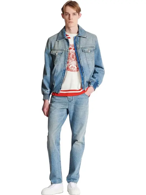 Balmain Cropped Lined Denim Jacket - Blue
