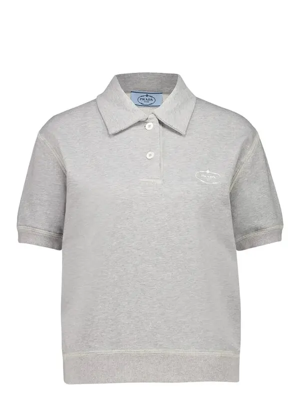 Prada Cotton Polo Shirt With Pearl Buttons - Grey