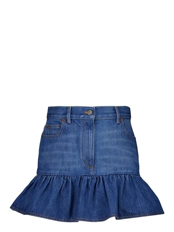 Valentino Garavani Ruffled Hem Denim Mini Skirt - Blue